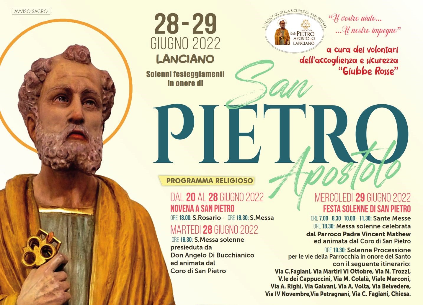 Martedì 28 tornano i festeggiamenti in onore di San Pietro Apostolo ...