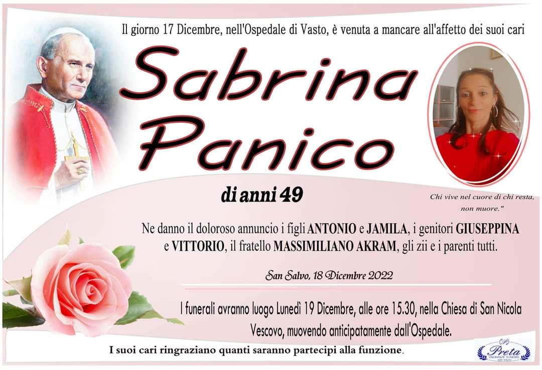 Dolore a San Salvo per la prematura scomparsa di Sabrina Panico ...